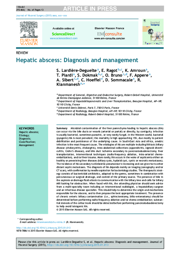 (PDF) Hepatic abscess: Diagnosis and management