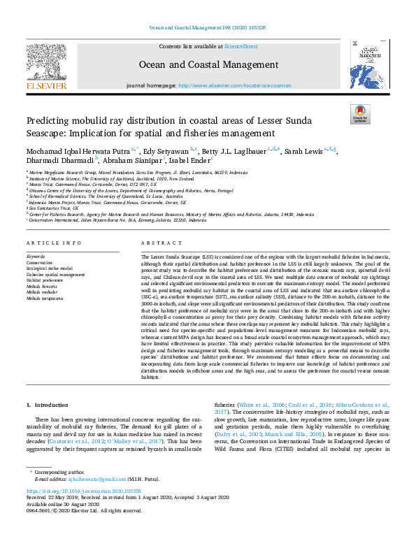 (PDF) Predicting mobulid ray distribution in coastal areas of Lesser ...