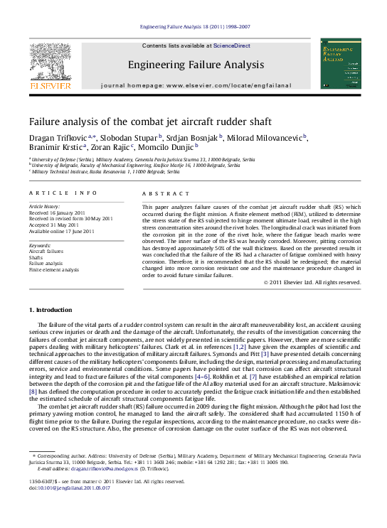 Failure analysis of the combat jet aircraft rudder shaft