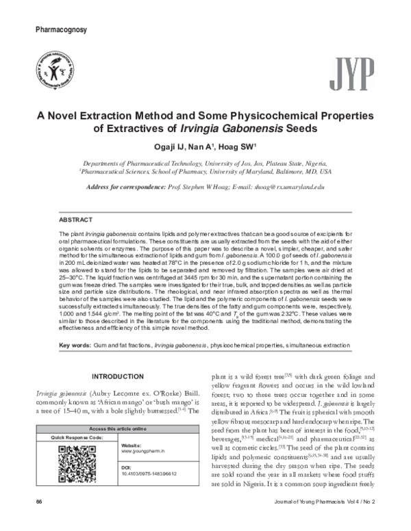 (PDF) A Novel Extraction Method and Some Physicochemical Properties of ...