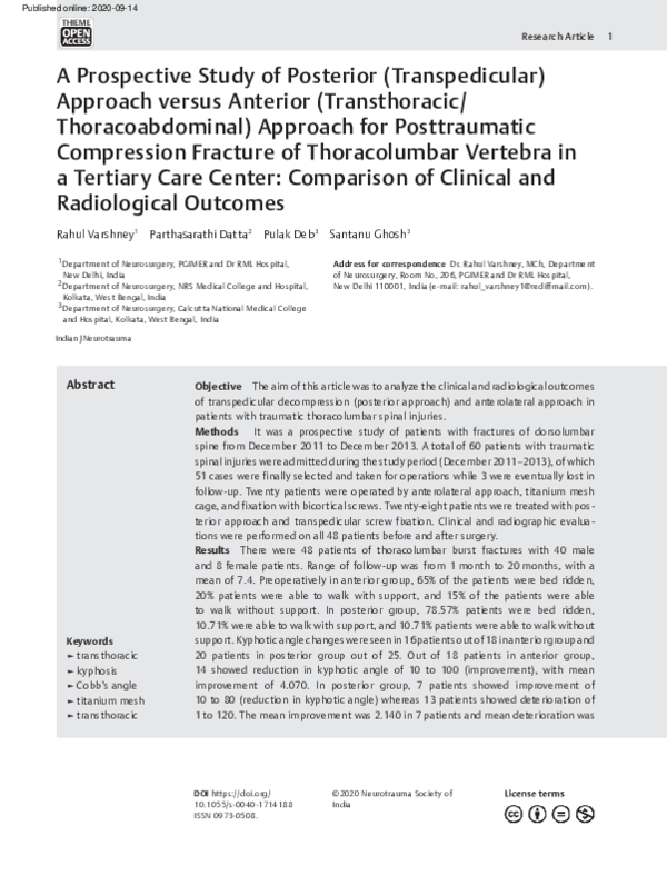(PDF) A Prospective Study of Posterior (Transpedicular) Approach versus ...