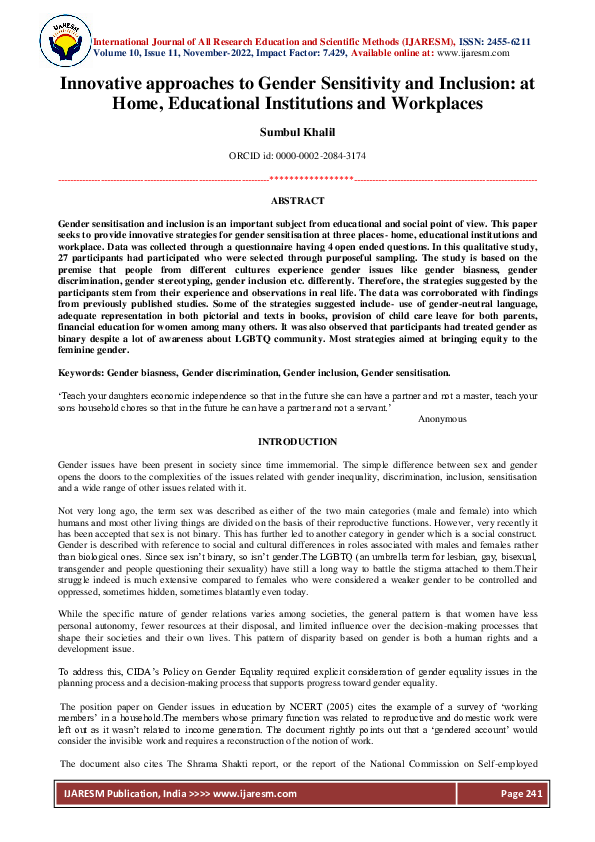 (PDF) Innovative approaches to Gender Sensitivity and Inclusion: at ...