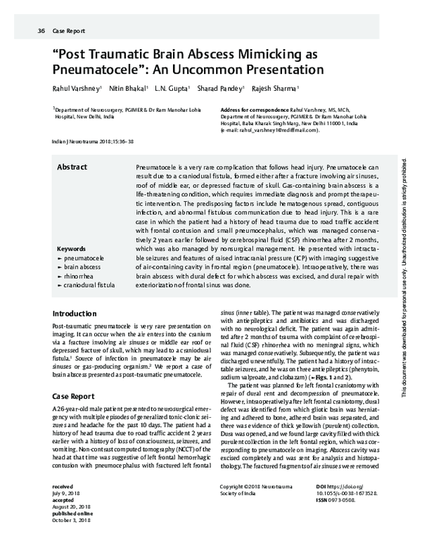 (PDF) “Post Traumatic Brain Abscess Mimicking as Pneumatocele”: An ...