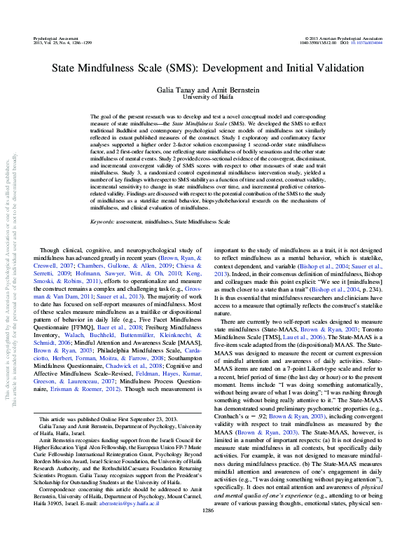 (PDF) State Mindfulness Scale (SMS): Development and initial validation