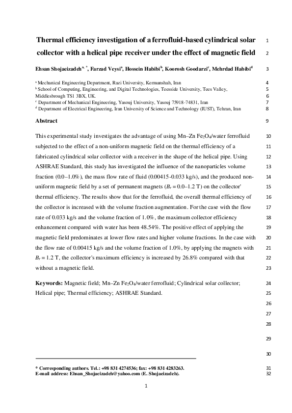 (PDF) Thermal efficiency investigation of a ferrofluid-based ...