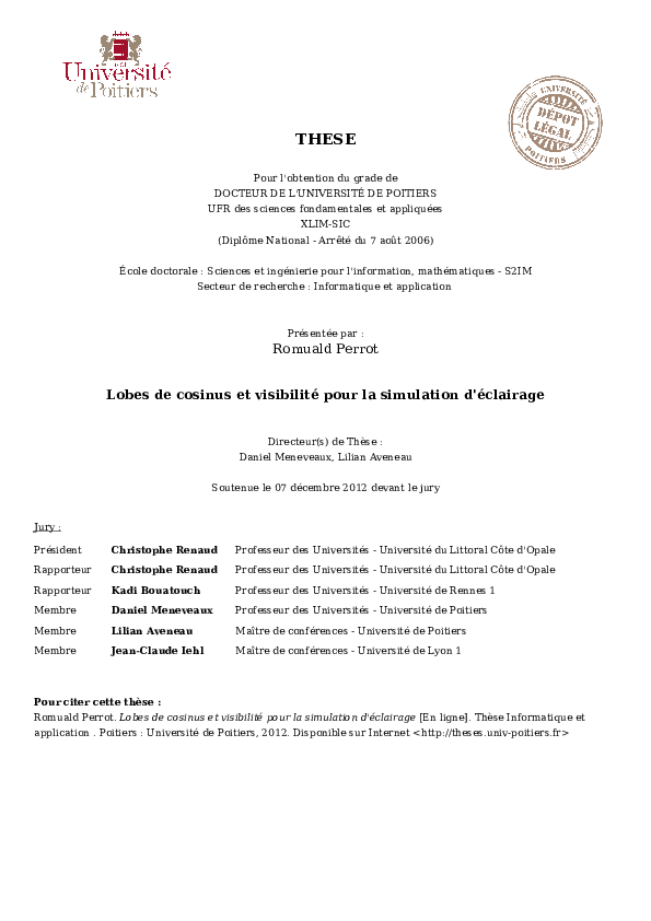 (PDF) Cosine lobes and visibility for lighting simulation | Romuald ...