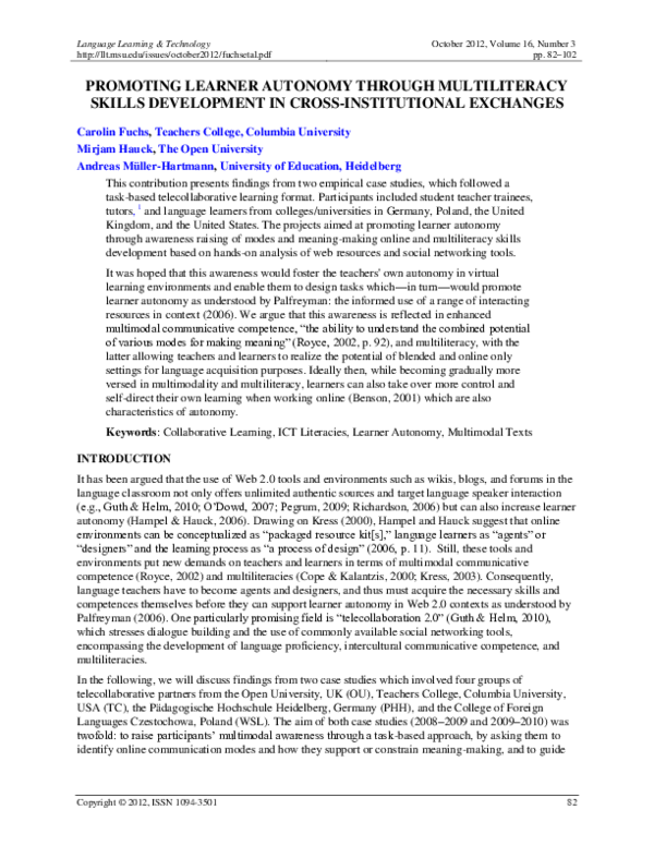 (PDF) Promoting Learner Autonomy through Multiliteracy Skills