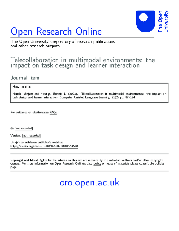 (PDF) Telecollaboration in multimodal environments: the impact on task ...