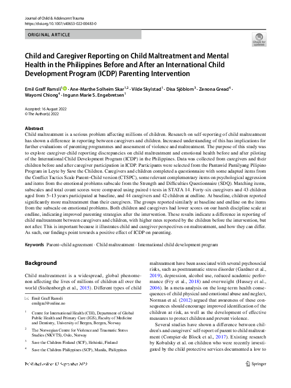 (PDF) Child and Caregiver Reporting on Child Maltreatment and Mental ...