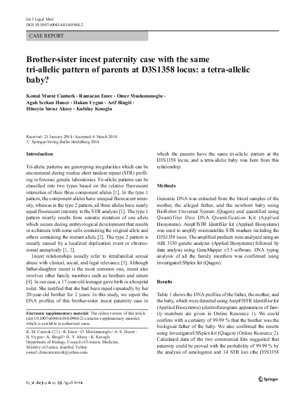 (PDF) Brother-sister incest paternity case with the same tri-allelic ...