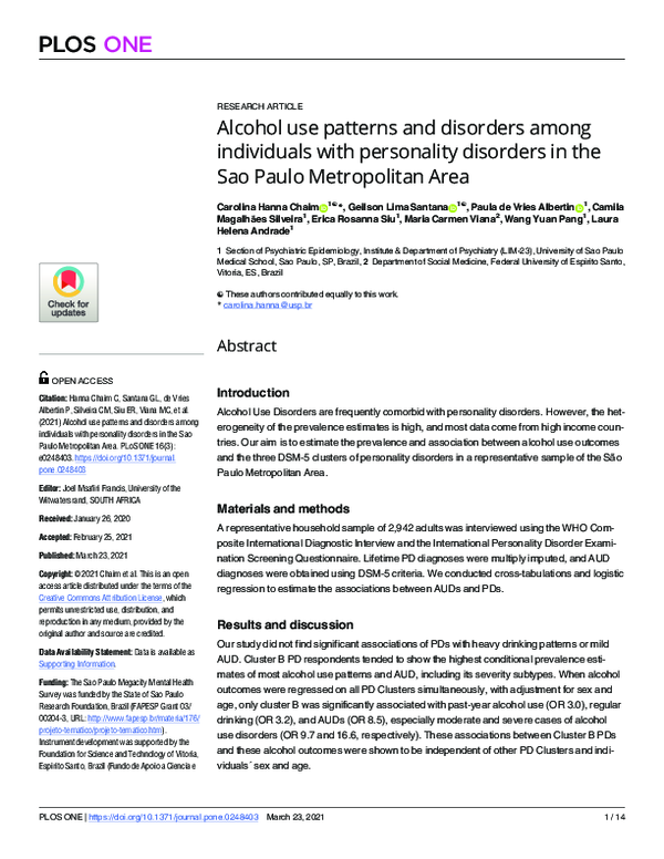 (PDF) Alcohol use patterns and disorders among individuals with ...