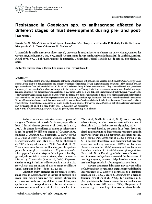 (PDF) Resistance in Capsicum spp. to anthracnose affected by different ...