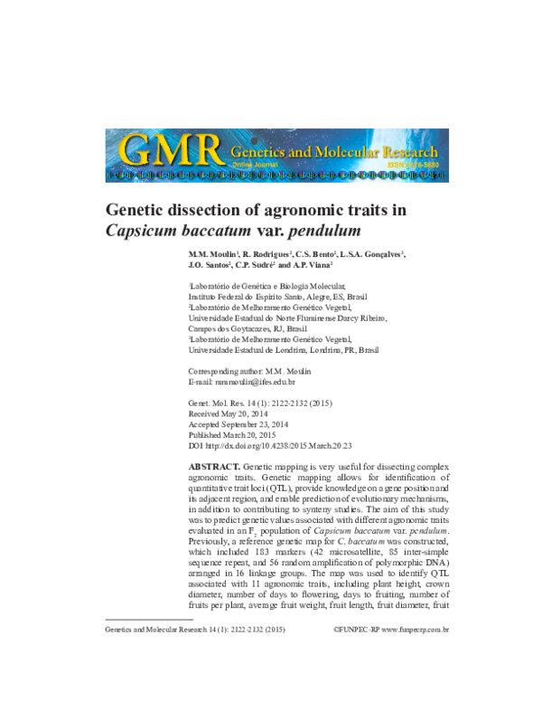 (PDF) Genetic dissection of agronomic traits in Capsicum baccatum var ...