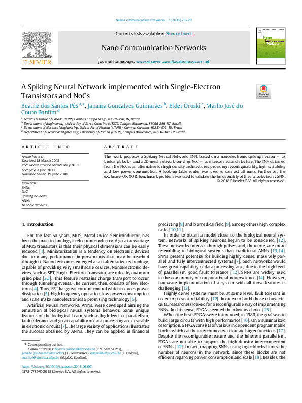 (PDF) A Spiking Neural Network implemented with Single-Electron ...