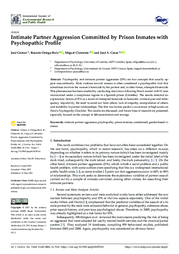 (PDF) Intimate Partner Aggression Committed by Prison Inmates with ...