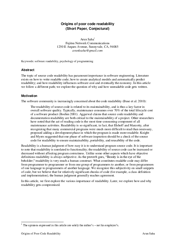 (PDF) Origins of poor code readability