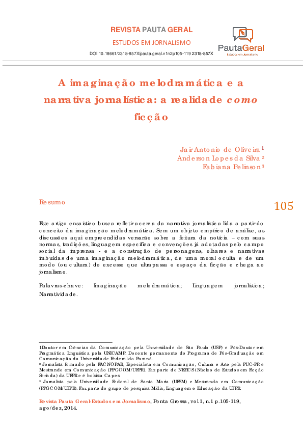 (PDF) A Imaginação Melodramática e a Narrativa Jornalística: A ...