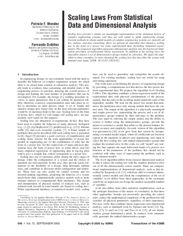(PDF) Scaling Laws From Statistical Data and Dimensional Analysis