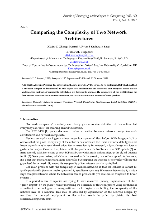 (PDF) Comparing the Complexity of Two Network Architectures