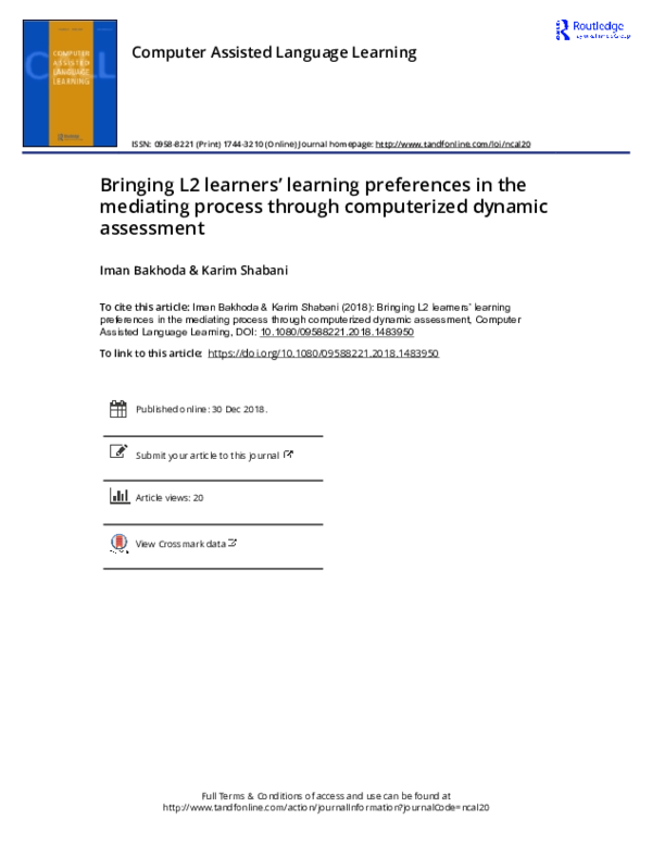 (PDF) Bringing L2 learners’ learning preferences in the mediating process through computerized ...