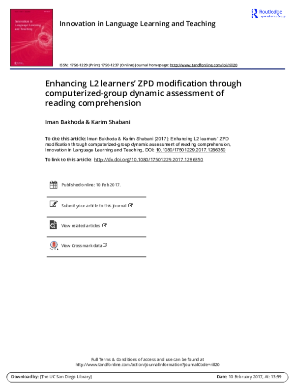 (PDF) Enhancing L2 learners’ ZPD modification through computerized-group dynamic assessment of ...