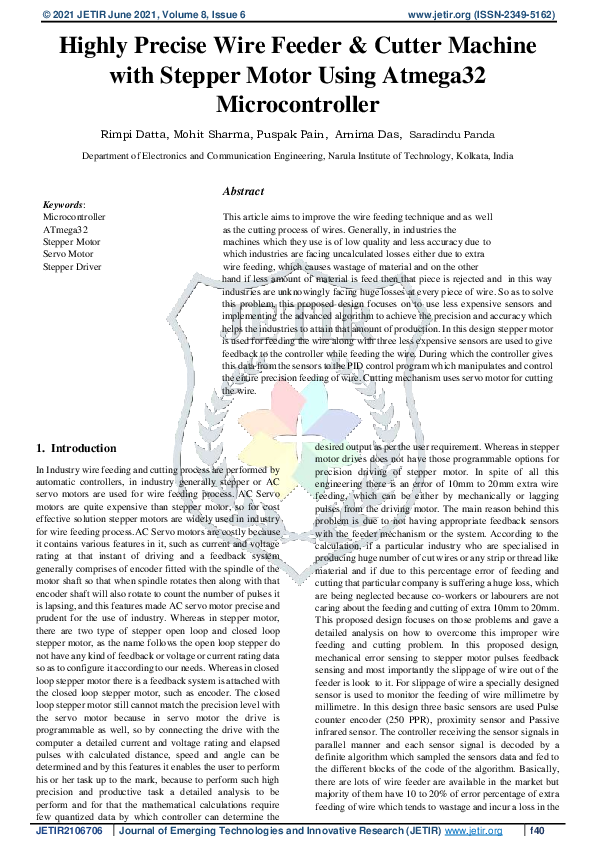 (PDF) Highly Precise Wire Feeder & Cutter Machine with Stepper Motor ...