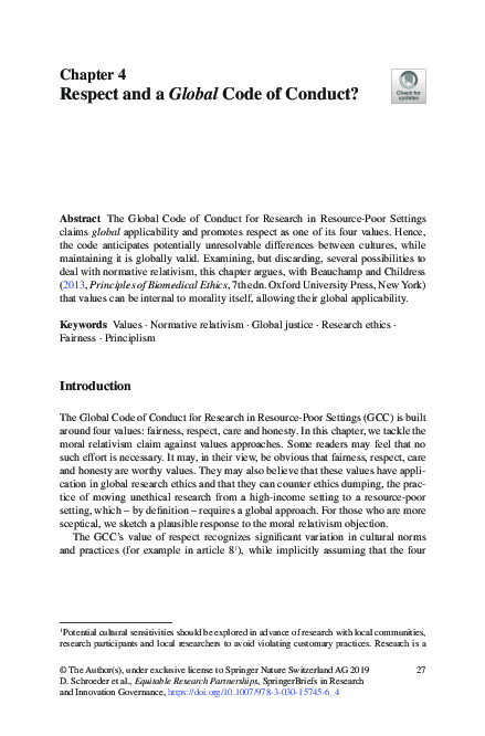 (PDF) Respect and a Global Code of Conduct?