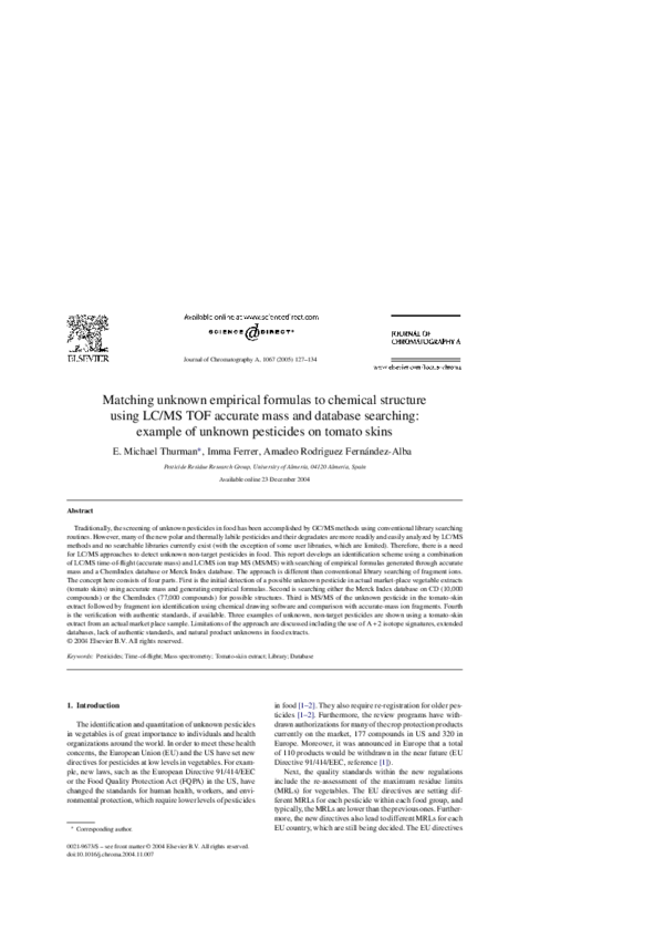 (PDF) Matching unknown empirical formulas to chemical structure using ...