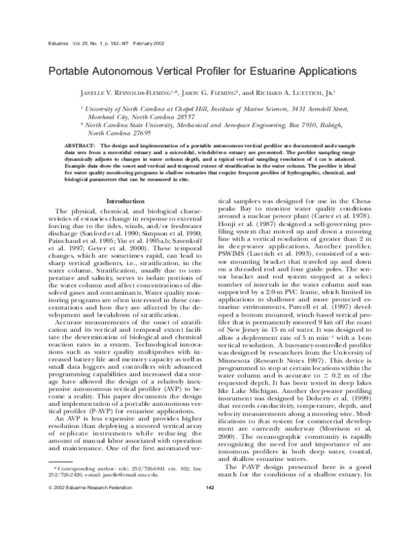(PDF) Portable autonomous vertical profiler for estuarine applications