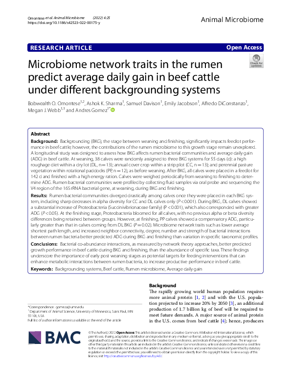 (PDF) Microbiome network traits in the rumen predict average daily gain ...