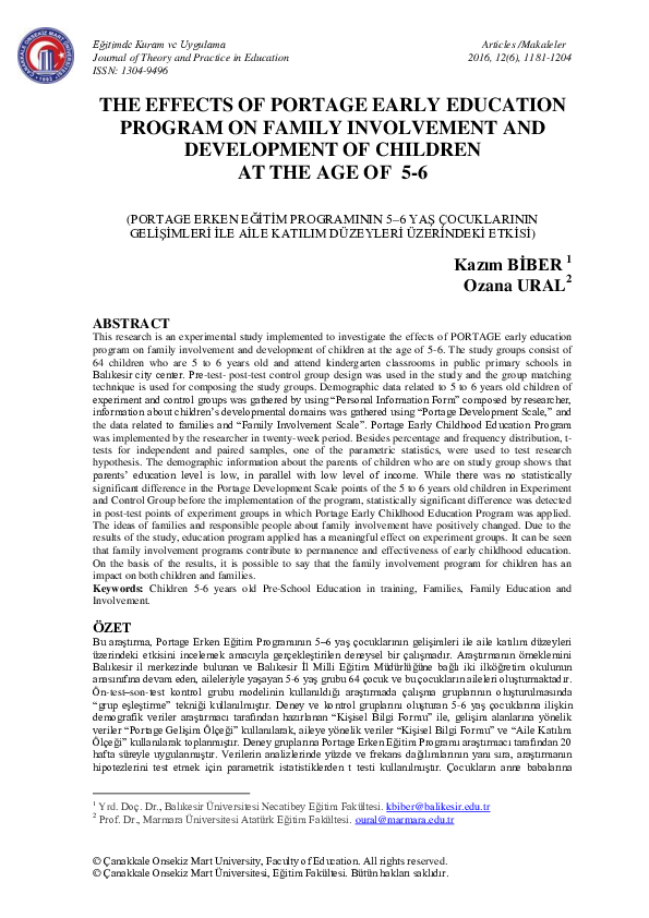 (PDF) The Effects of Portage Early Education Program on Family ...