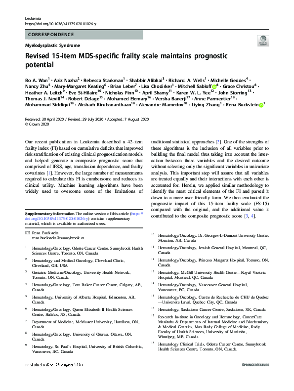 (PDF) Revised 15-item MDS-specific frailty scale maintains prognostic ...