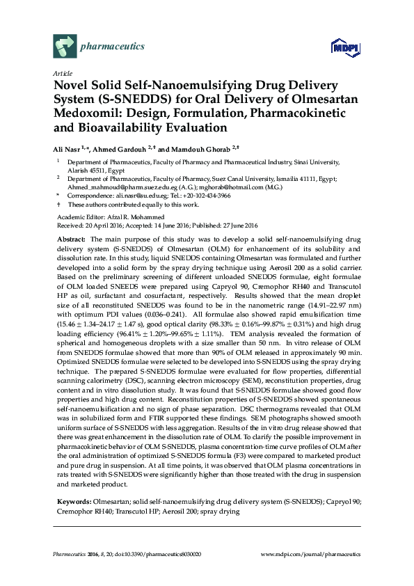 (PDF) Novel Solid Self-Nanoemulsifying Drug Delivery System (S-SNEDDS ...