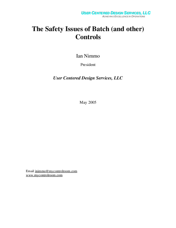 (PDF) The Safety Issues of Batch (and other) Controls | Ian Nimmo ...
