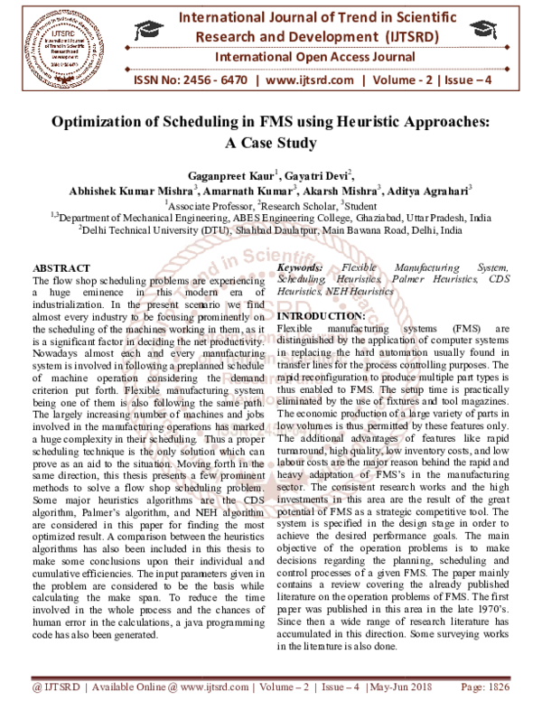 (PDF) Optimization of Scheduling in FMS using Heuristic Approaches: A Case Study