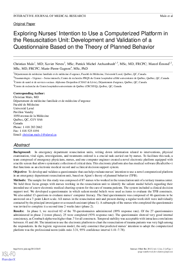 (PDF) Exploring Nurses’ Intention to Use a Computerized Platform in the Resuscitation Unit ...