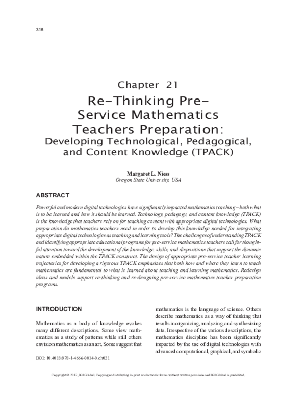 (PDF) Re-Thinking Pre-Service Mathematics Teachers Preparation