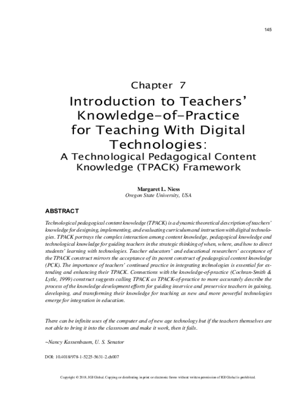 (PDF) Introduction to Teachers' Knowledge-of-Practice for Teaching With ...