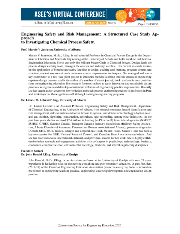 (PDF) Engineering Safety and Risk Management: A Structured Case Study Approach to Investigating ...