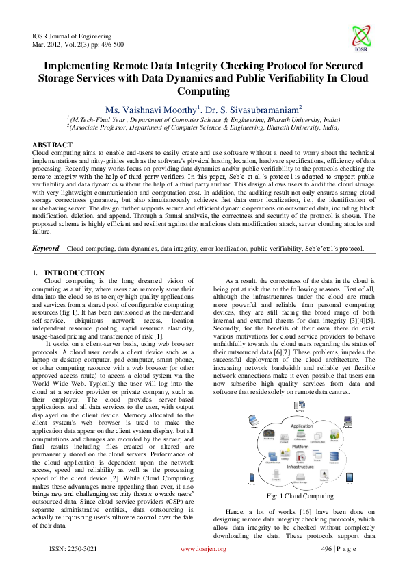 (PDF) Remote Data Integrity Checking in Cloud Storage