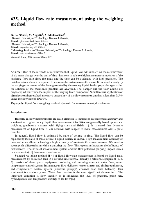 (PDF) Liquid flow rate measurement using the weighing method