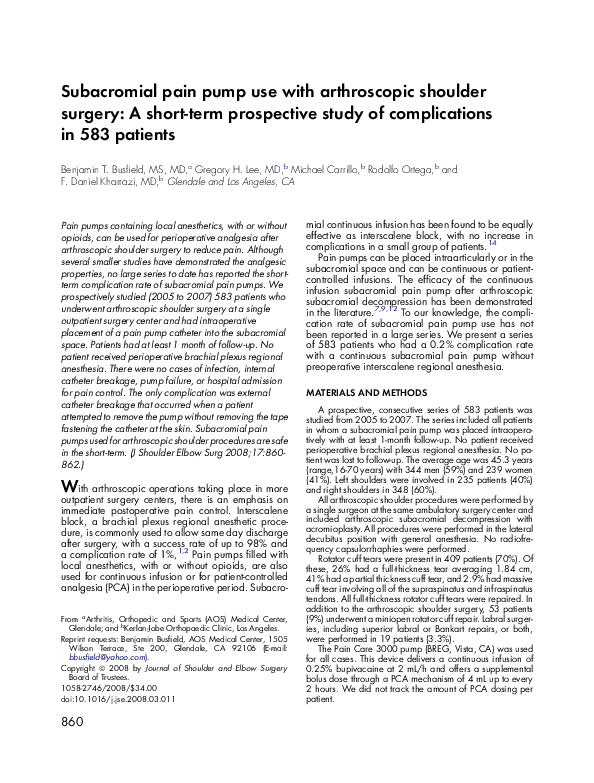 (PDF) Subacromial pain pump use with arthroscopic shoulder surgery: A ...