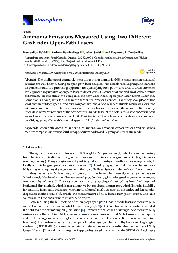 (PDF) Ammonia Emissions Measured Using Two Different GasFinder Open ...