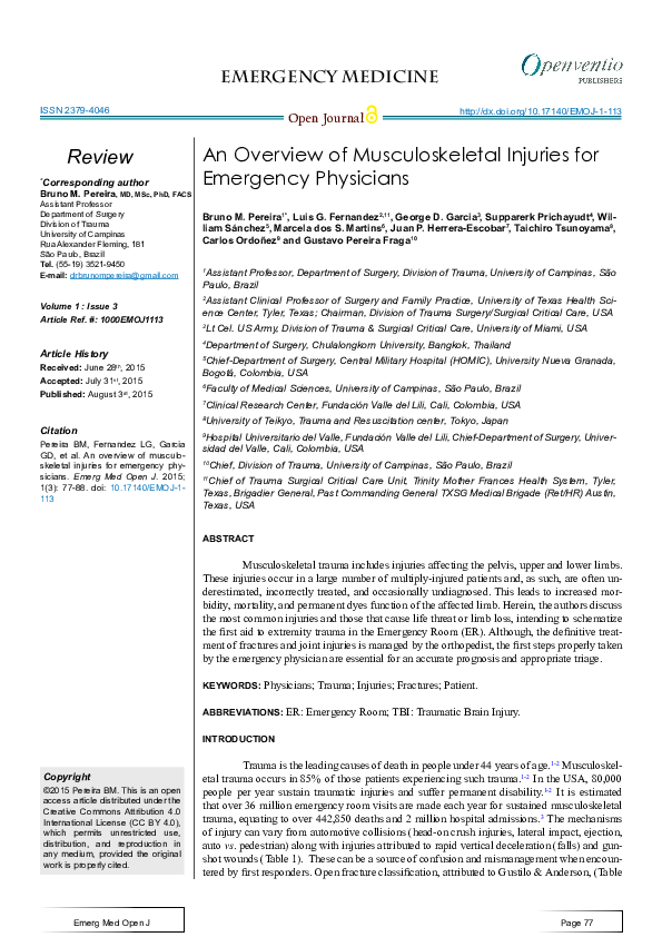 (PDF) An Overview of Musculoskeletal Injuries for Emergency Physicians