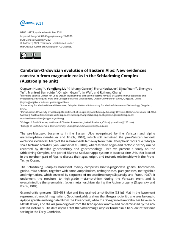 (PDF) Cambrian-Ordovician evolution of Eastern Alps: New evidences constrain from magmatic rocks ...