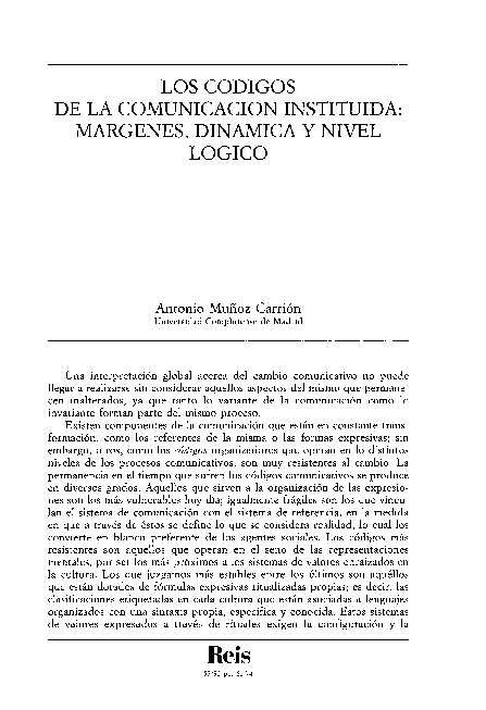 (PDF) Los códigos de la comunicación instituida: Margenes, dinámica y nivel lógico