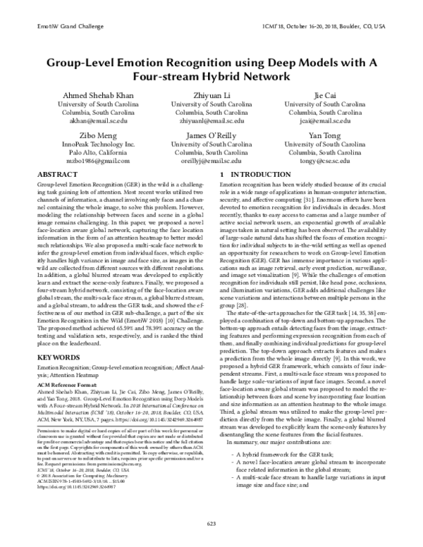 Pdf Group Level Emotion Recognition Using Deep Models With A Four Stream Hybrid Network