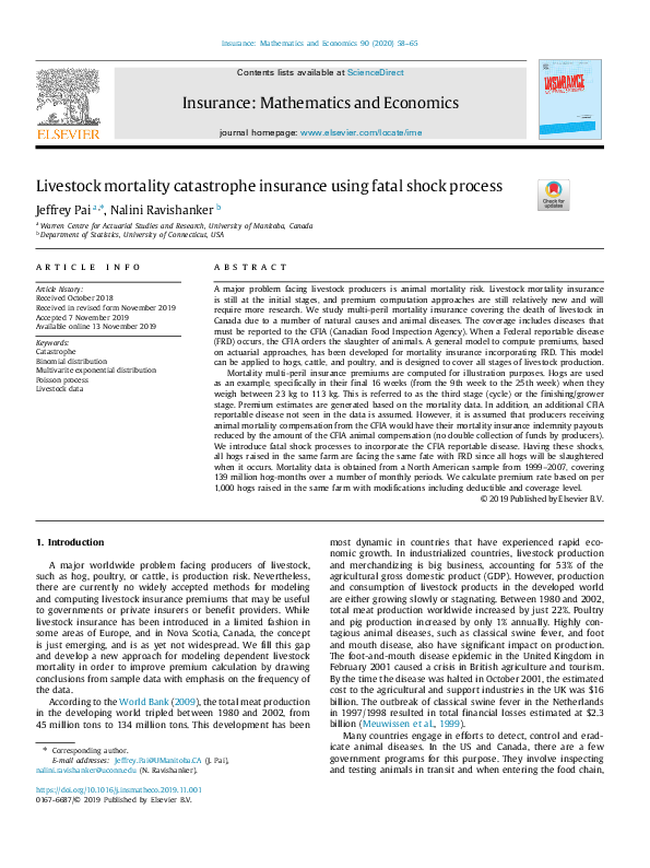 (PDF) Livestock mortality catastrophe insurance using fatal shock process