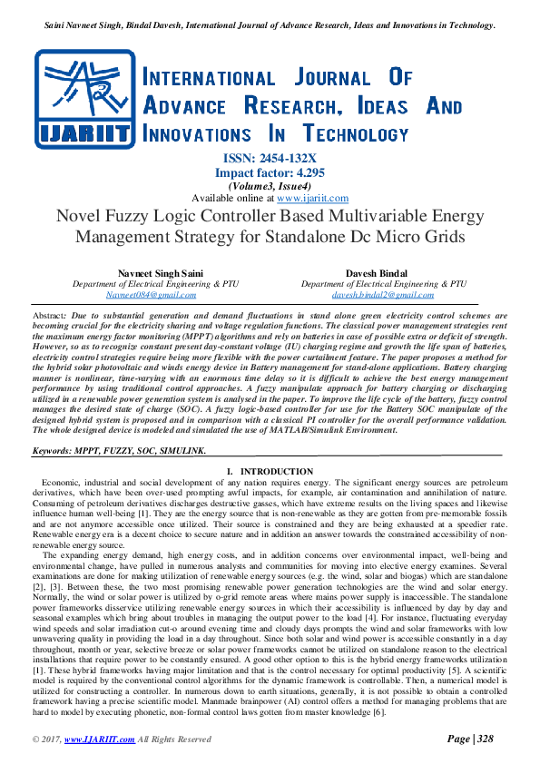 (PDF) Novel Fuzzy logic controller based Multivariable Energy Management Strategy for Standalone ...