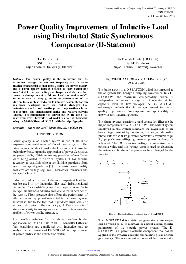 Pdf Power Quality Improvement Of Inductive Load Using Distributed Static Synchronous